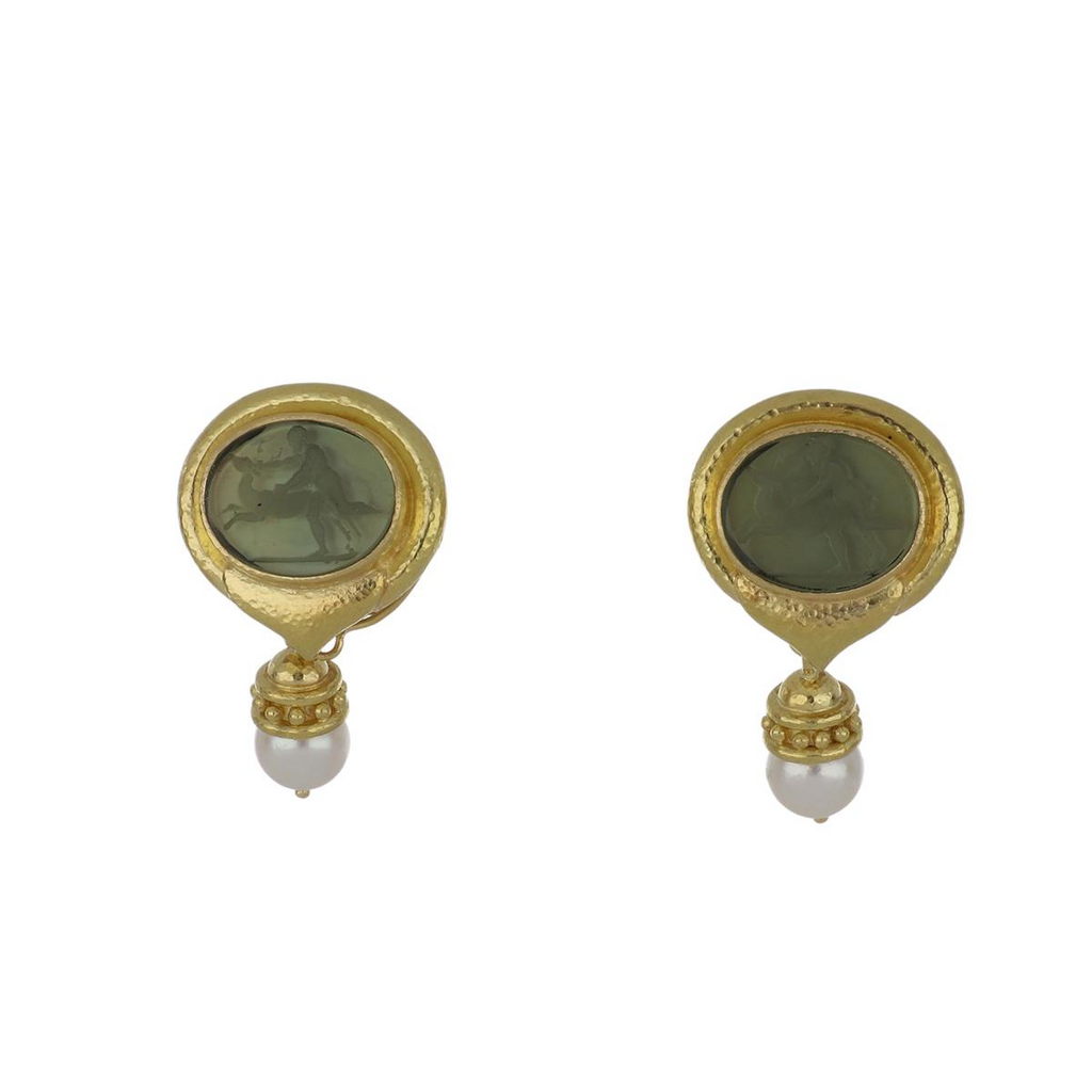Estate Elizabeth Locke 19K Gold Venetian Glass Intaglio Earrings with ...