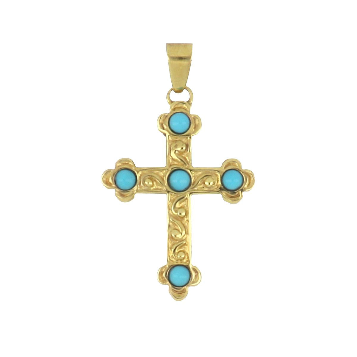 14K Gold Turquoise Cross Pendant – Tenenbaum Jewelers